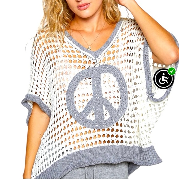POL | Sweaters | Pol Crochet Peace Sign Summer Sweater Gray White ...